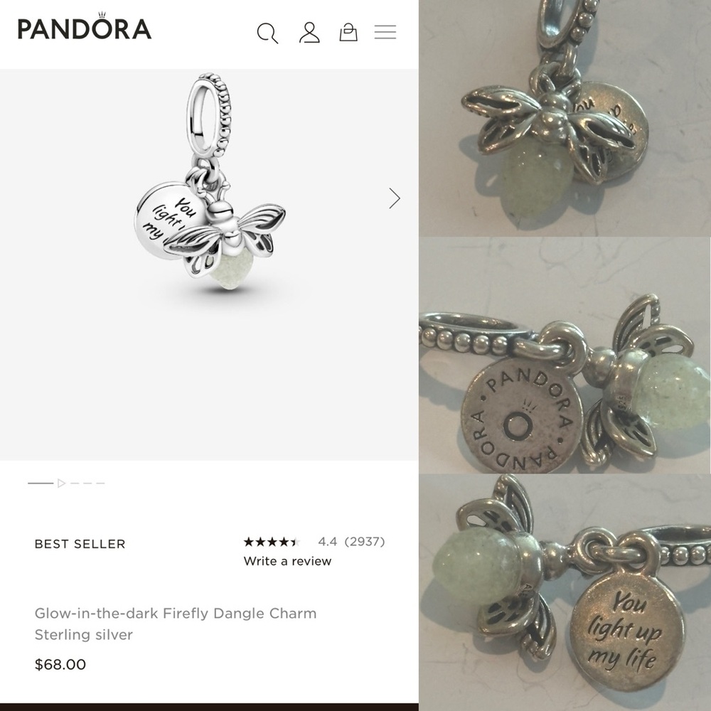 Pandora Sterling Silver And Green Firefly Charm - Gem